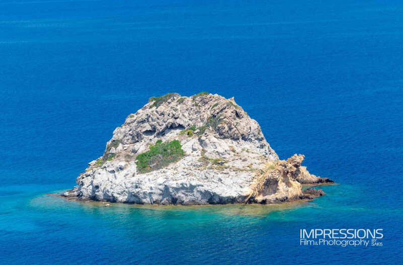 Greece Uniquely Turtle Shaped Island. Aerial Photography